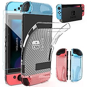 HEYSTOP Switch Case and Screen Protector - Dockable Soft TPU Protective Cover for Nintendo Console With 6 Thumb Grips and Accessories