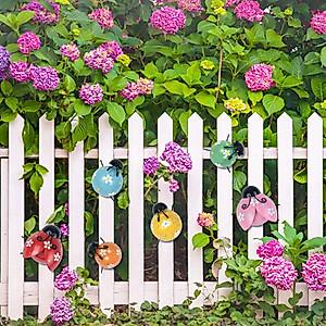 YEAHOME Cute Ladybugs Outdoor Wall Decor, 3D Metal Wall Art Spring Decor, Rustic Wall Sculptures & Statues for Farmhouse, Porch, Patio, Lawn, Fence, Backyard Decorations Set of 6