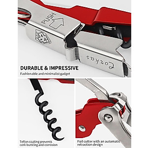 CORKAS Wine Key - Professional Handcrafted Heavy Duty Waiter Corkscrew, Compact Wine Opener with Double Hinged, Foil Cutter and Bottle Opener, Gifts for Servers, Sommelier, Bartenders - Red