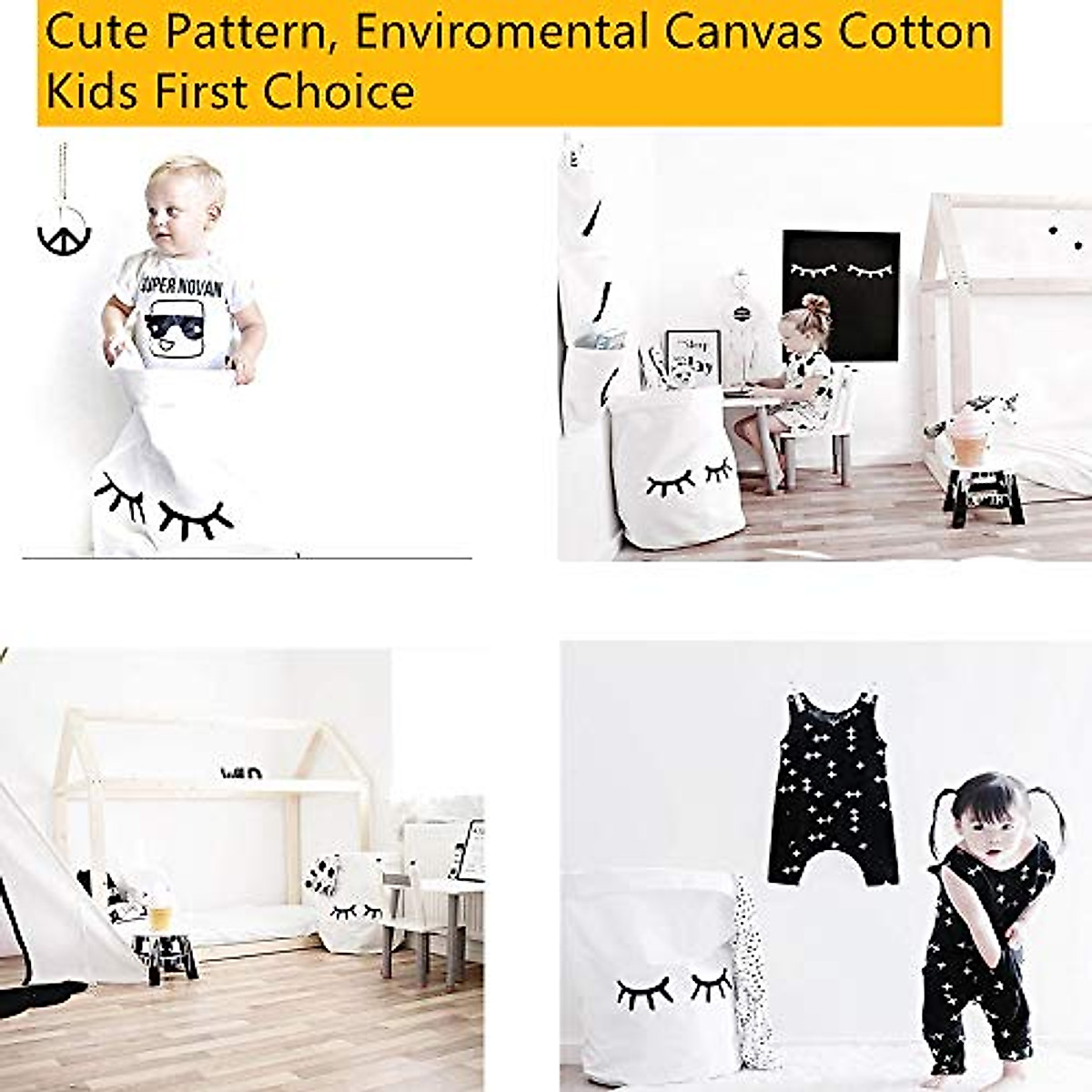 Unibedding Large Laundry Storage Basket Bin,Collapsible Black White Laundry Hamper for Kids, Baby Nursery, Children, Girls, Bedroom