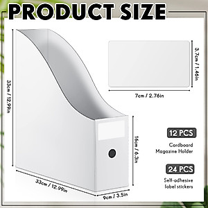 Thenshop 12 Pieces Cardboard Magazine File Holder 12 x 12 Paper Storage Organizer Scrapbook Paper Document File Box for Students Teacher Desk Office Organization (White)