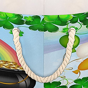 St Patrick's Day Rainbow Large Round Baskets for Storage Laundry Baskets with Handles Blanket Storage Basket for Bathroom Shelves Bins for Organizing Nursery Hamper Girl Boy