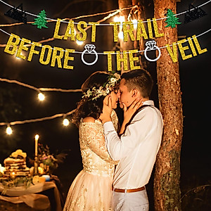 Last Trail Before the Veil Banner, Mountain Wedding Bridal Shower Bunting Sign, Hiking Camp Bachelorette Party Decorations Supplies, Gold Glitter