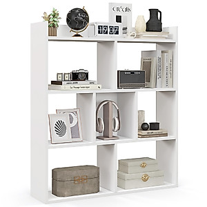 LOKO 7-Cube Bookcase, 4-Tier Storage Display Shelf with Anti-Tipping Kits, Freestanding Wooden Floor Standing Unit, Modern Open-Back Bookshelf for Living Room, Kids Room, Study, Office (1, White)