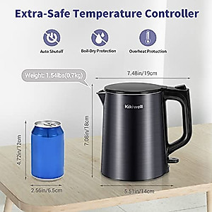 0.8L Small Electric Kettles Stainless Steel, Travel Mini Hot Water Boiler Heater, Double Wall Cool Touch Portable Teapot Heater, Auto Shut-Off & Boil-Dry Protection, 120V/800W, 2 Year Warranty
