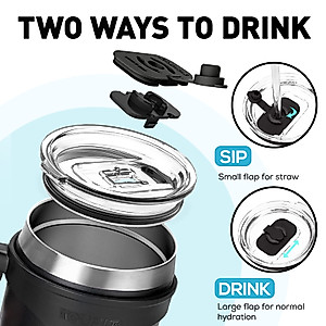 TOURIT 40 oz Tumbler with Handle and Straw, 3 in 1 Sip-All-Way Lid Insulated Tumblers, Reusable Stainless Steel Water Bottle for Keep Cold 34Hs or Hot 10Hs, Gifts for Women Men, Black