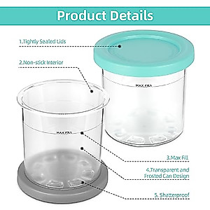 HOTUT Ninja Creami Containers,4 Pack Replacement Pints and Lids+4 Scoops Dishwasher Safe Compatible with NC301,NC300,NC299AMZ,CN305A and CN301CO Series Ninja Ice Cream Makers (Not Fit for NC501)