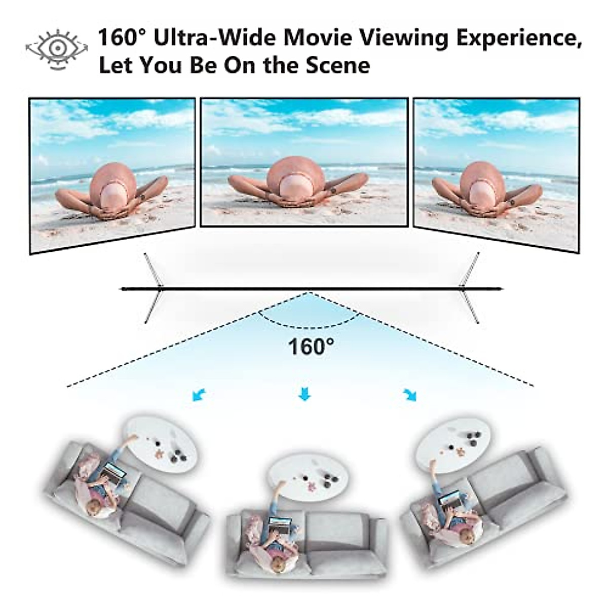 Projector Screen with Stand, Vamvo 80 inch Portable Foldable Projection Screen 16:9 HD 4K Indoor Outdoor Projector Movies Screen with Carrying Bag for Home Theater Camping and Recreational Events