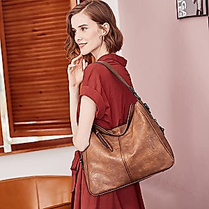 BROMEN Purses for Women Vegan Leather Hobo Bags Designer Handbags Large Shoulder Crossbody Bag with Adjustable Strap Brown