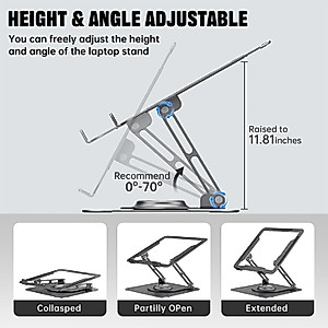 JOYEKY Laptop Stand for Desk, Adjustable Computer Stand with 360° Rotating Base, Ergonomic Laptop Riser for Collaborative Work, Foldable & Portable Laptop Stand, fits for All 10-16" Laptops
