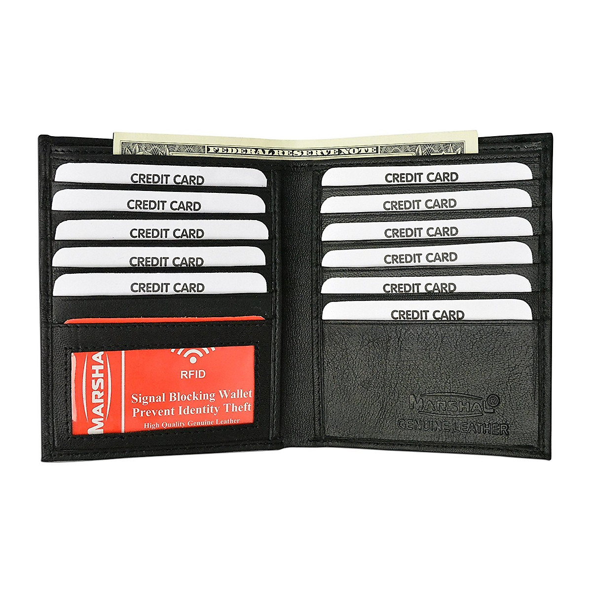 New Premium Lambskin Leather Bifold Hipster Credit Card Wallet (Black)