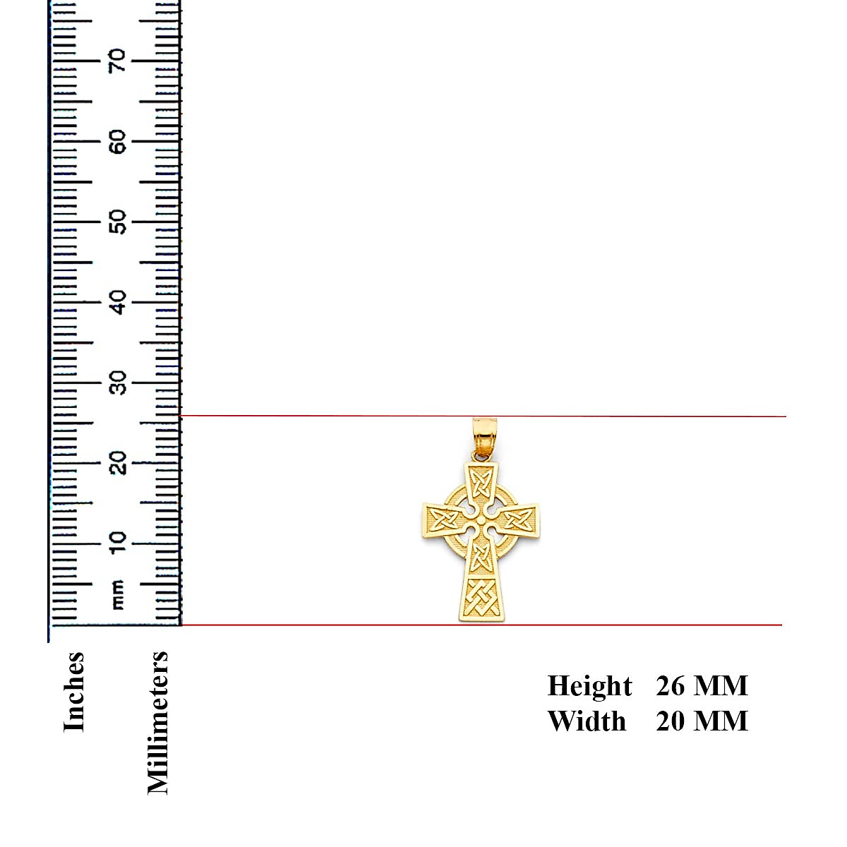 14K Yellow Gold Celtic Religious Cross Pendant - Crucifix Charm Polish Finish - Handmade Spiritual Symbol - Gold Stamped Fine Jewelry - Great Gift for Men & Women for Occasions, 26 x 20 mm, 2.0 gms
