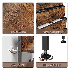 Jojoka Dresser for Bedroom with 5 Drawers, Dressers & Chests of Drawers for Hallway, Entryway, Storage Organizer Unit with Fabric, Sturdy Metal Frame, Wood Tabletop, Easy Pull Handle