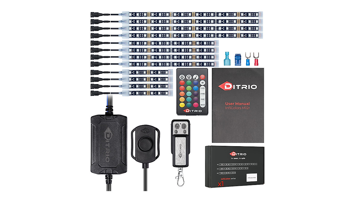 DITRIO 12pcs Underglow RGB LED Strip Light Kit DC 12V with 2 Red ...