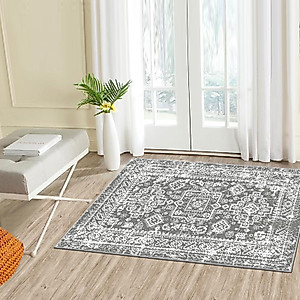 Pauwer Grey 3'x5' Area Rug, Faux Wool, Machine Made, Non-Slip, Washable, Bohemian, Retro, Vintage, Kitchen Hallway Living Room Runner