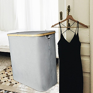 Werduoland 140L Double Laundry Hamper with Lid Divided Laundry Hamper Large Laundry Basket 2 Section Laundry Hamper with Removable Bag Dual Hampers for Laundry Double Sided Hamper for Bathroom (Grey)