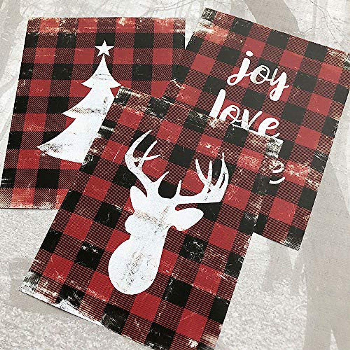 SUMGAR Christmas Wall Art Prints Unframed 8x10 Farmhouse Decor Red Black Buffalo Posters Quotes Pictures Artwork Set of 3