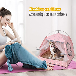 Gigreinc Cat Princess Indoor Tent House Pet Dog Cute Floral Cave Nest Bed Portable Dog Tents (M:38x38x36cm/15x15x14inch, Floral Pink)