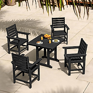 Homenjoy Patio Table and Chairs Set 5 Pieces, HDPE Weather Resistant Outdoor Dining Set with 1.95" Umbrell Hole, Square Outdoor Dining Table with 4 Patio Chairs, Patio Dining Set for Balcony, Black
