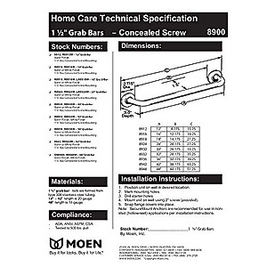 Moen 8912 Home 12-Inch Bathroom Grab Bar, Stainless Steel with Moen 8732 Home 32-Inch Bathroom Grab Bar, Stainless