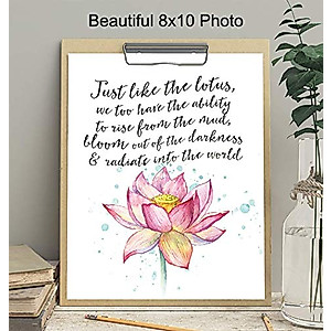 Inspirational Meditation Art Print - Motivational Lotus Wall Art Poster - Unique Home Decor for Studio, Bathroom, Bedroom - Gift for Women, Zen Buddha Fans - 8x10 Photo Unframed
