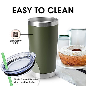 HASLE OUTFITTERS 20oz Tumblers Bulk Stainless Steel Cup with Lid Double Wall Vacuum Insulated Coffee Mug for Cold & Hot Drinks 1 Pack, Army Green