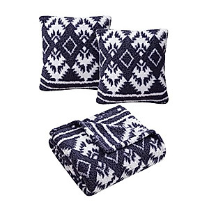 Morgan Home Holiday Prints 3 Pack Decorative Pillows & Throw - Navy fair isle