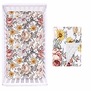 Crib Sheet Jersey Cotton, Floral Baby Blankets, Floral Toddler Blanket for Boys Girls, Dotted Backing, Double Layer, Crib Receiving Blanket, for Nursery/Stroller/Toddler Bed/Carseat, 30 x 40 Inch