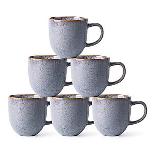 AmorArc 12oz Coffee Mugs, Ceramic Coffee Mugs set of 6 for Man, Woman, Dad, Mom, Modern Coffee Mugs with handle for Latte/Cappuccino/Milk/Cocoa. Dishwasher&Microwave Safe, Blue-Reactive Glaze