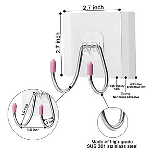 CGBE Adhesive Hooks, 5PCS Wall Hooks for Hanging Heavy Duty 13LB Clear Seamless Dual Head Self Sticky Hooks, Waterproof and OilProof Large Removable Hooks for Kitchen Bathroom Shower Use