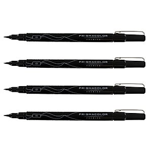 Prismacolor Premier Brush Tip Marker, Black, 4 PACK