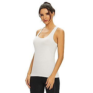 Femdouce Racerback Workout Tank top for Women Activewear Running top Yoga 4 Pack Black/White/Grey/Pink L