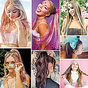 Hair Tinsel Kit with Tools 12 Colors 2400 Strands Hair Tinsel Heat Resistant Tinsel Hair Extensions Sparkling Colorful Fairy Hair Shiny Glitter Hair Extensions for Women Girl Kids 47Inch
