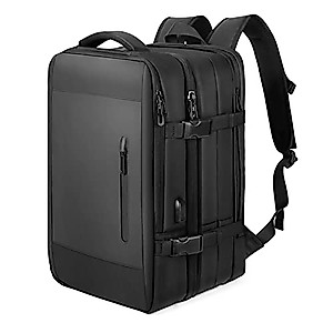 Large Laptop Travel Backpack for Women Carry On Airline Flight Approved Expandable Work Personal Item size Backpack with laptop compartment for College Men Hiking Waterproof Mochila de Viaje Black