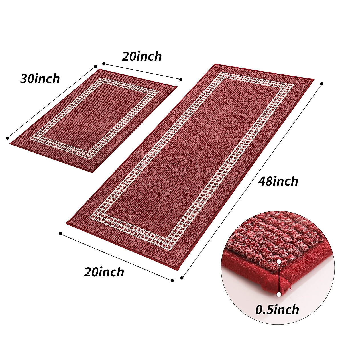COSY HOMEER Kitchen Rugs Non-Slip 20x30/20x48 Inch Thick Polypropylene Standing Mat for Home Machine Washable, Red