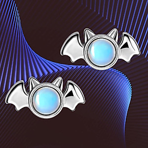 Halloween Moonstone Bat Earrings Sterling Silver Vampire studs for Women Hypoallergenic Piercing Stud for Sensitive Ears Fashion Gothic Jewelry
