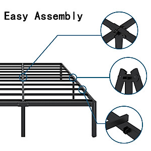 Riwanca 14 Inch Full Size Bed Frame No Box Spring Needed, Heavy Duty Black Metal Platform Mattress Foundation with Rounded Corners, Non-Slip Noise Free Easy Assembly