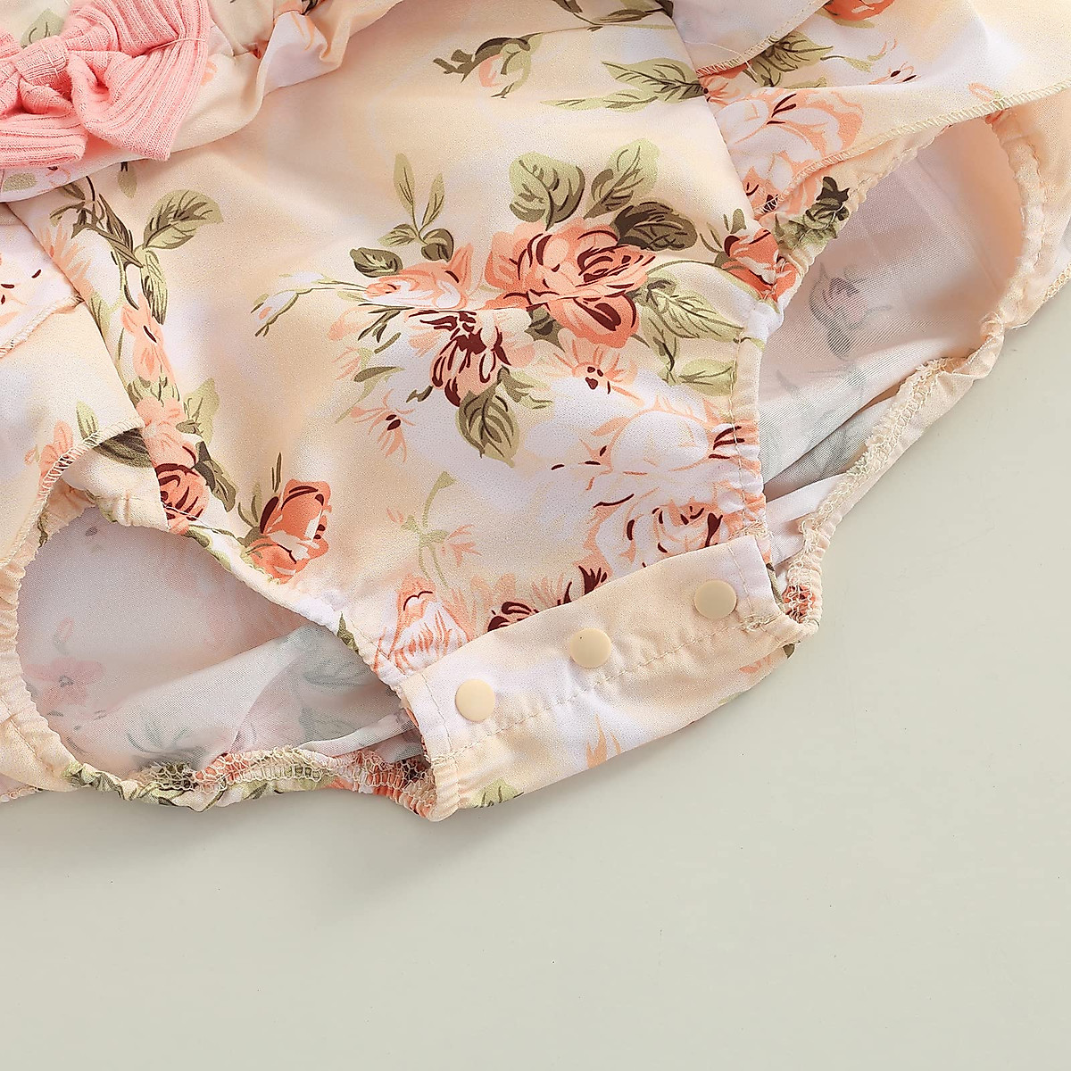 MERSARIPHY Newborn Baby Girl Summer Clothes Cotton Linen Romper Floral Bodysuit Tops With Headband (Pink, 9-12 Months)