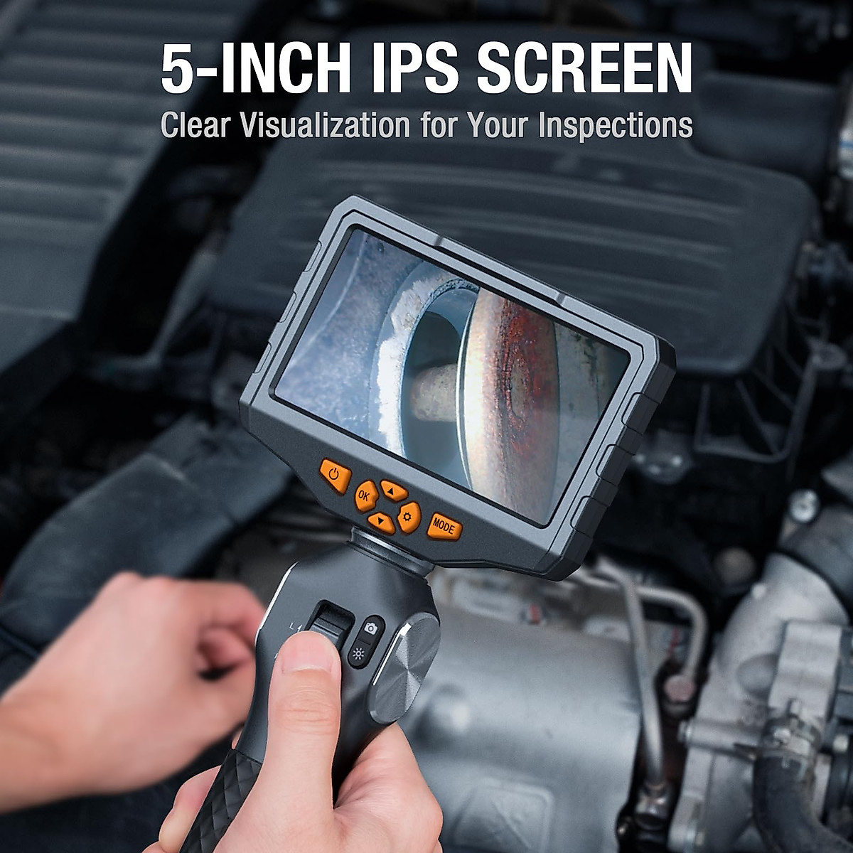 Two-Way Articulating Borescope with Light, Teslong 5-inch IPS Endoscope Inspection Camera with Articulation Head, Automotive Mechanics Fiber Optic Scope-0.33inch