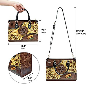 64HYDRO Christian Gifts Faith Sunflower Purses for Women, Shoulder Bag, Handbags for Women, Valentines Day Gifts for Her, Gifts for Sisters, Daughter, Mom, Friends, Travel Work Leather Bag