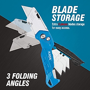 KATA 2Pack Utility Knife Box Cutter Retractable Folding Razor Knife Set Heavy Dudy Safety Cutter, 10pcs SK5 Sharp Blades Included, Blue