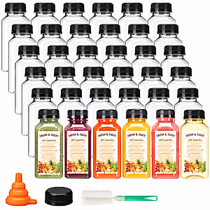 BAKHUK 36pcs 8oz Empty Plastic Juice Bottles with Lids, Reusable Clear Containers with Black Tamper Evident Caps for Juice, Milk and Other Beverages