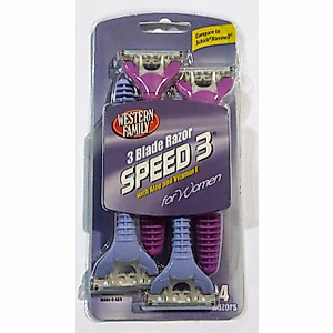 4 Pack Triple Blade Speed 3 with Aloe and Vitamin E Razors for Women by Western Family