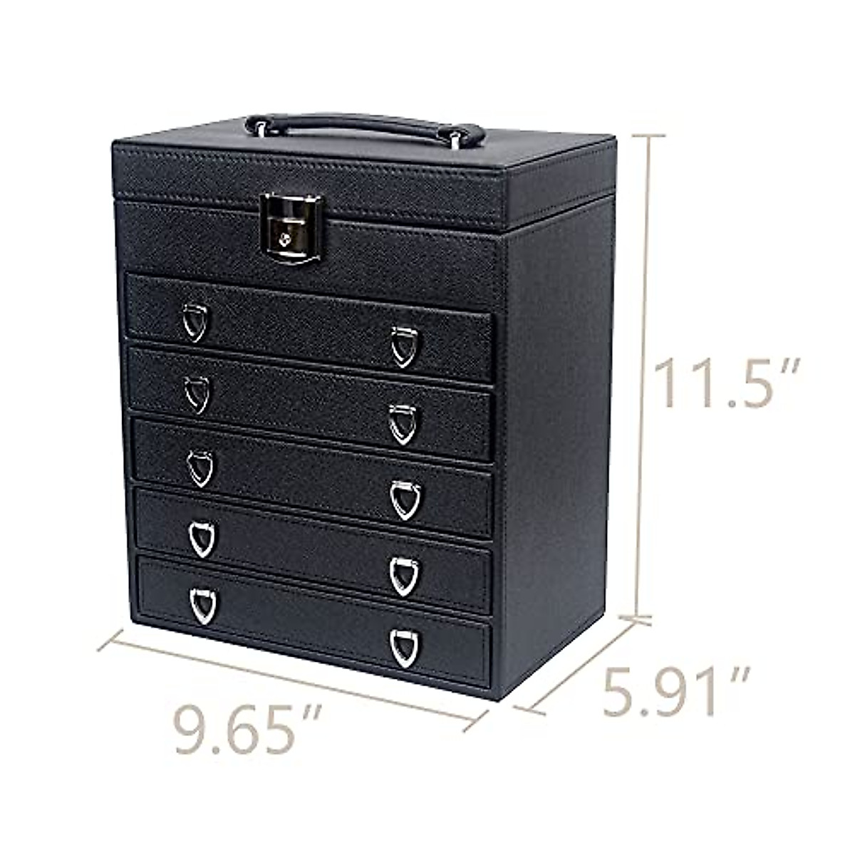 Kendal 6 Layer Large Leather Jewelry Box for Women, Lockable Jewelry Organizer Box with Mirror for Necklaces, Rings, Bracelets Jewelry, Ideal Gifts for Family Girlfriend LJC09BK