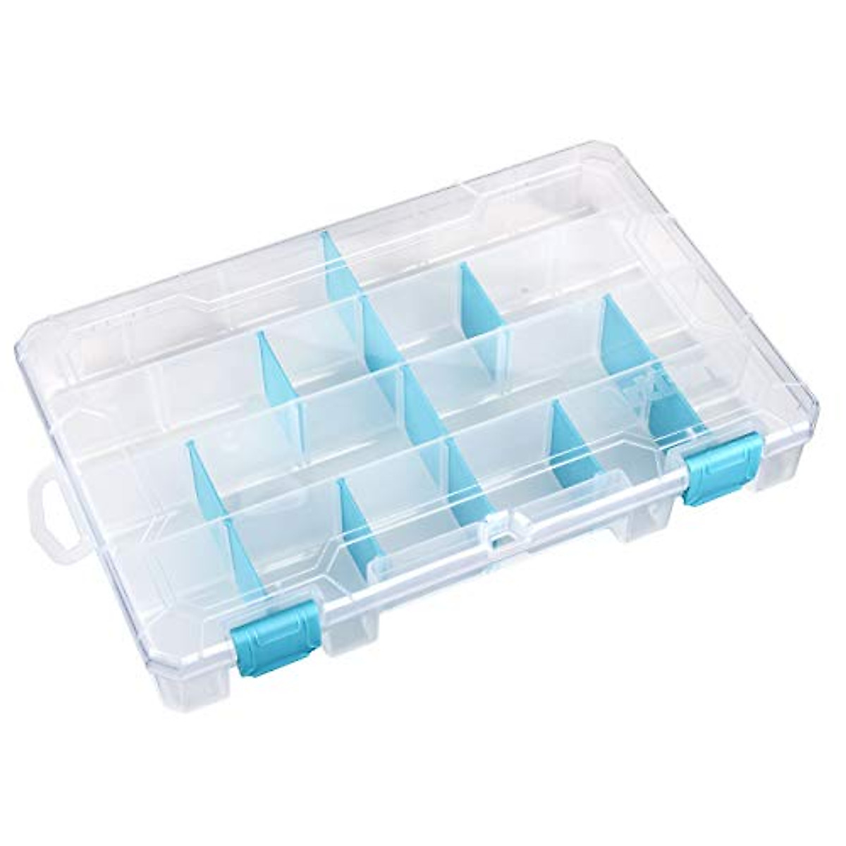 ArtBin 6847AG Medium Anti-Tarnish Box with Removable Dividers, Jewelry & Craft Organizer with Anti-Tarnish Technology, [1] Plastic Storage Case, Clear with Aqua Accents