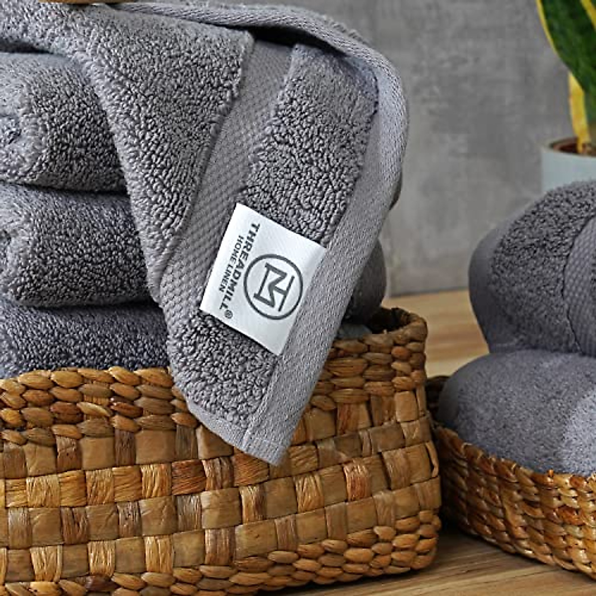 Threadmill 100% Cotton Washcloths Pack of 12 Towels - Luxury 600 GSM 13"x13" Super Soft, Highly Absorbent, Quick Dry & Lint Free Dark Grey - Premium Hotel Quality Towels for Spa & Daily Use
