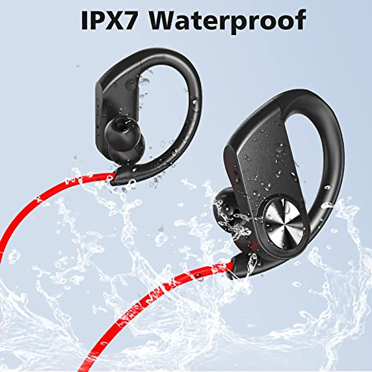 Bluetooth Earbuds Running Headphones, Wireless Workout Headphones Earbuds IPX7 Waterproof with Earhooks, Sport Stereo Sweatproof in-Ear Earphones, 16 Hour Playtime - BlackRed