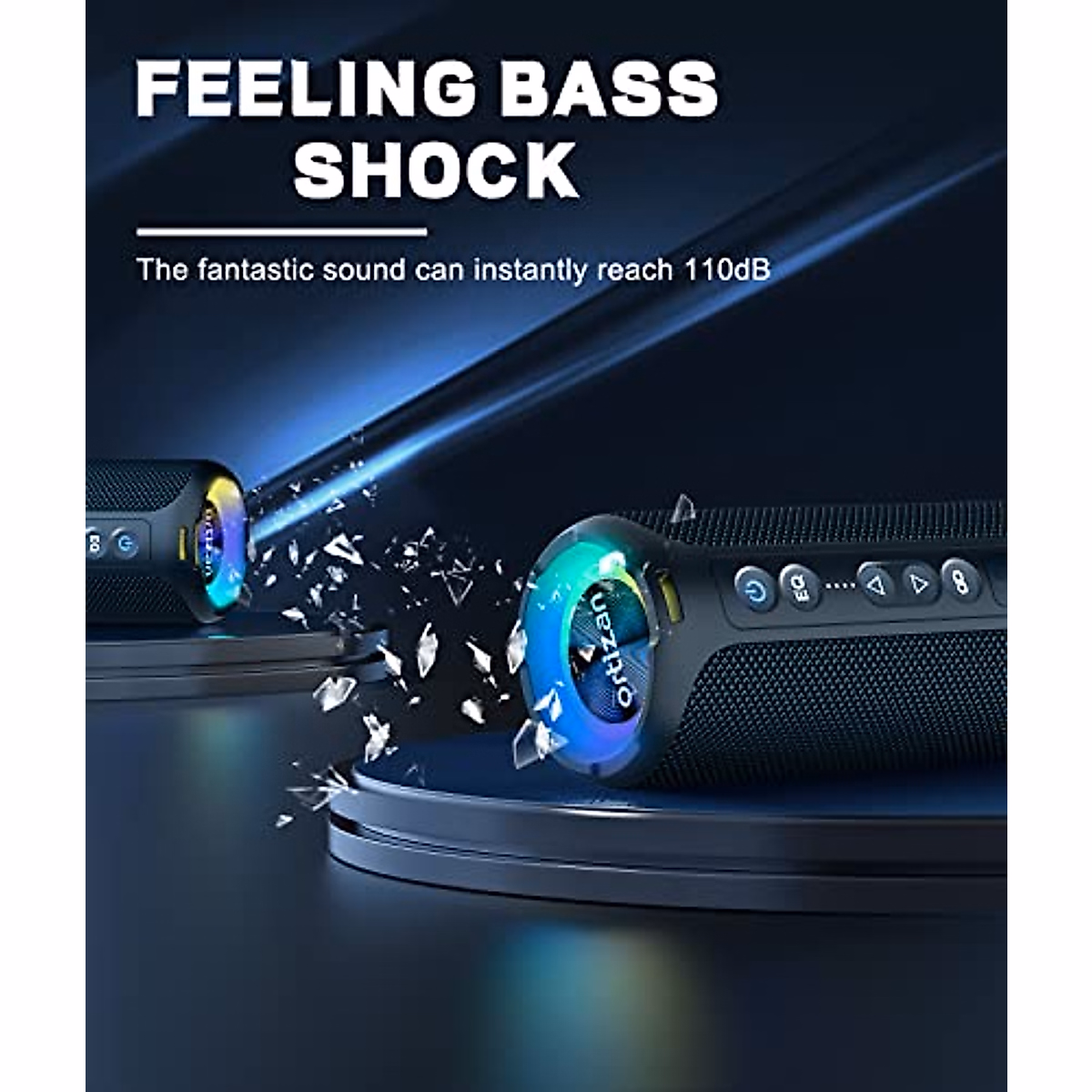 Bluetooth Speakers, Ortizan 40W Loud Stereo Portable Wireless Speaker, IPX7 Waterproof Shower Speakers with Deep Bass/LED Light/30H Battery/TF Card/AUX, True Wireless Stereo Speaker for Indoor&Outdoor