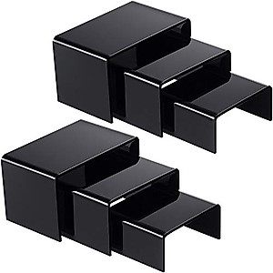 Chuangdi 2 Sets Acrylic Display Risers, Clear Product Stand, Jewelry Display Riser Shelf Showcase Fixtures for Dessert Cupcake Candy Treat Action Figure Display (Black,Medium Set)