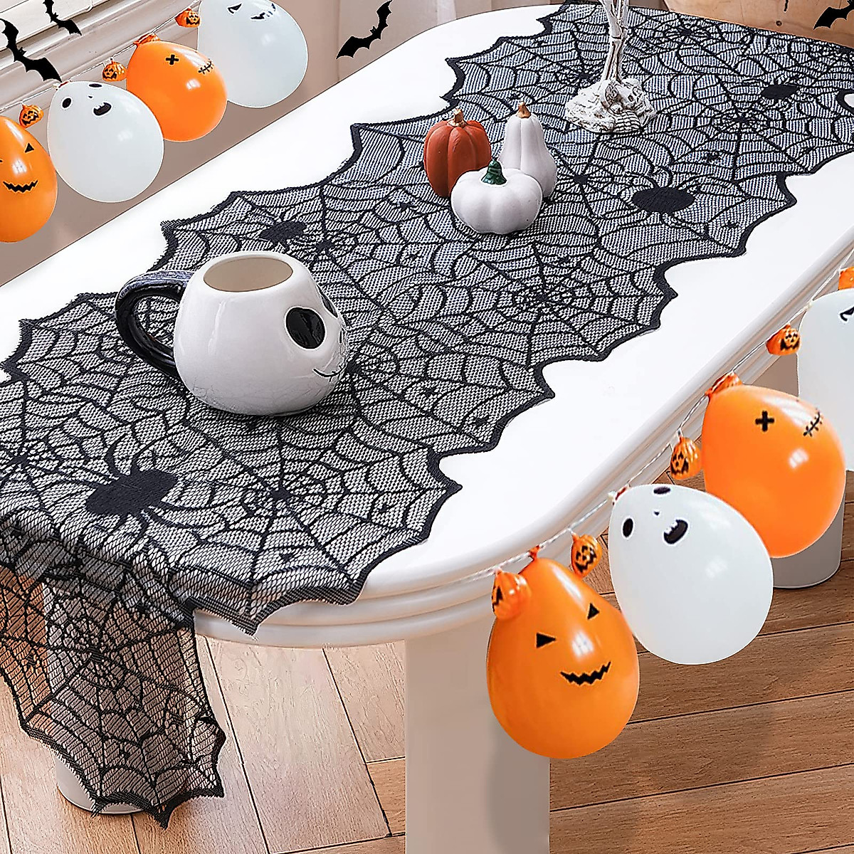 Halloween Table Runner - Black Lace Spider Web Table Runners for Halloween Decor,Vivid Polyester Spider Web Tablecloth for Halloween Masquerade Party Dinner Table Decoration 18 X 72 Inch